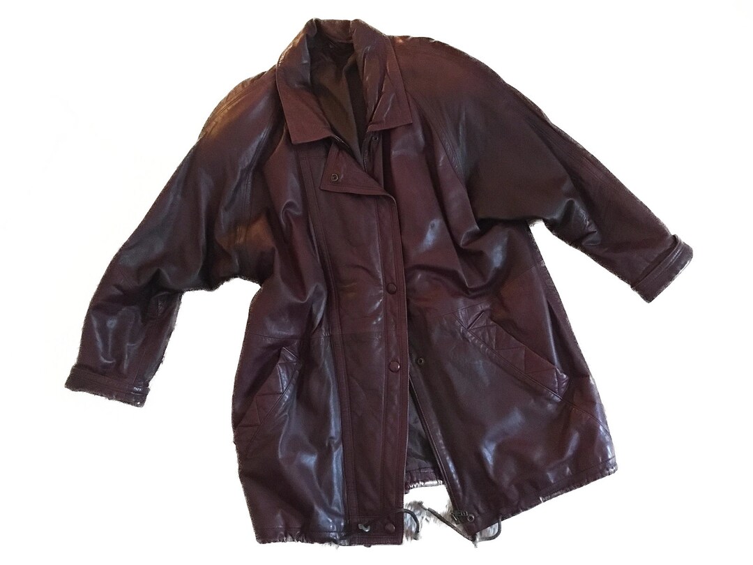Vintage XXL Leather JACKET, Big Shoulders Oversized Burgundy - Etsy