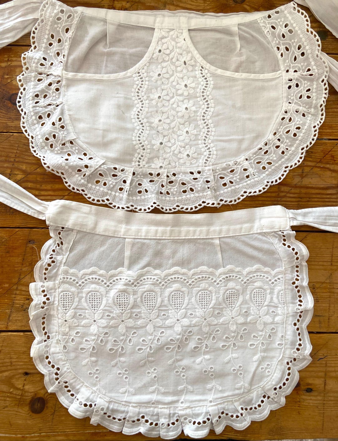 2 X Vintage Waitress / Servant Apron, White Cotton Tiny Half Apron ...