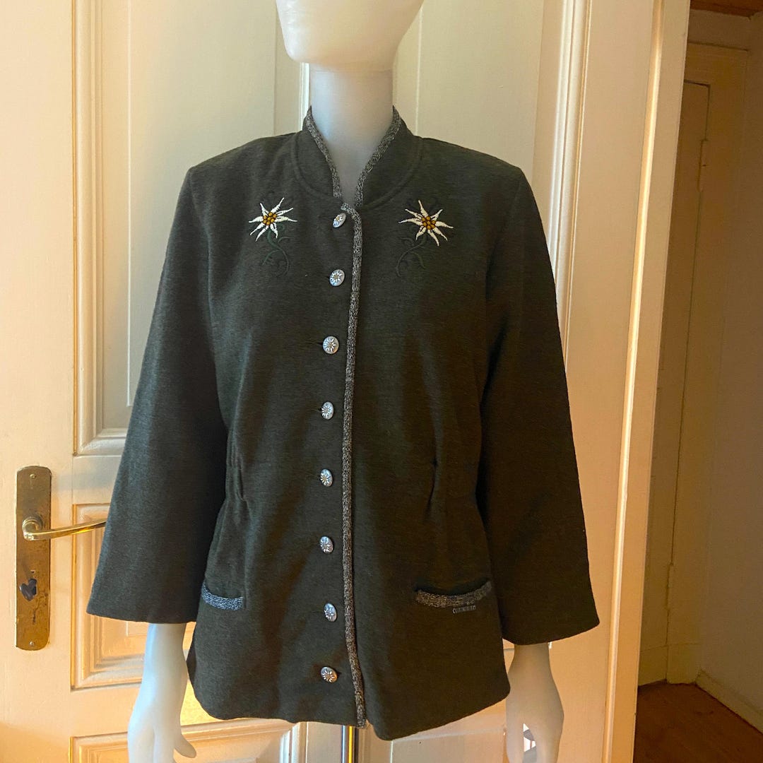 Austrian Wool Jacket Trachten Knit With Edelweiss - Etsy
