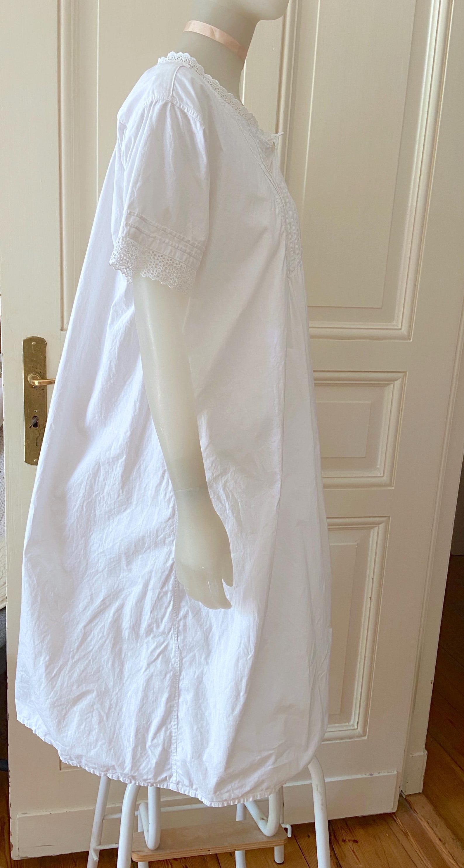 Romantic Antique White Cotton Shift Dress - Short Sleeves - Etsy