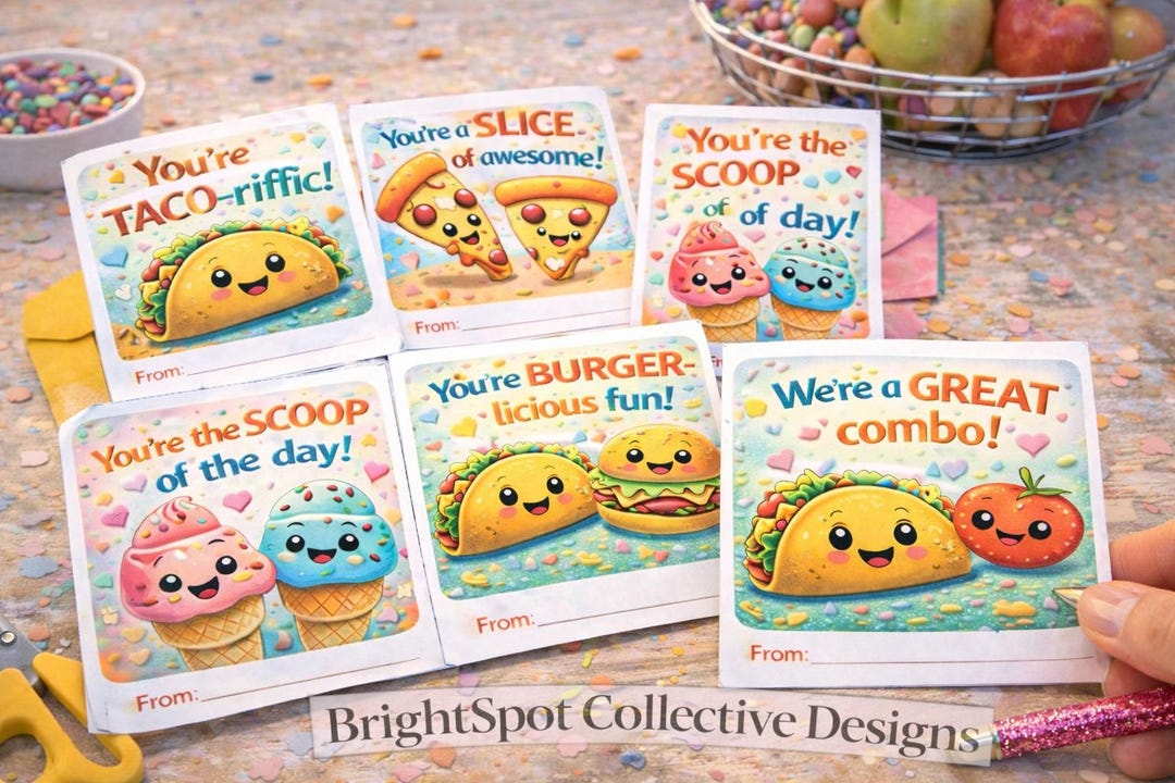 Printable Food Valentine Cards for Kids, Instant Download Classroom ...