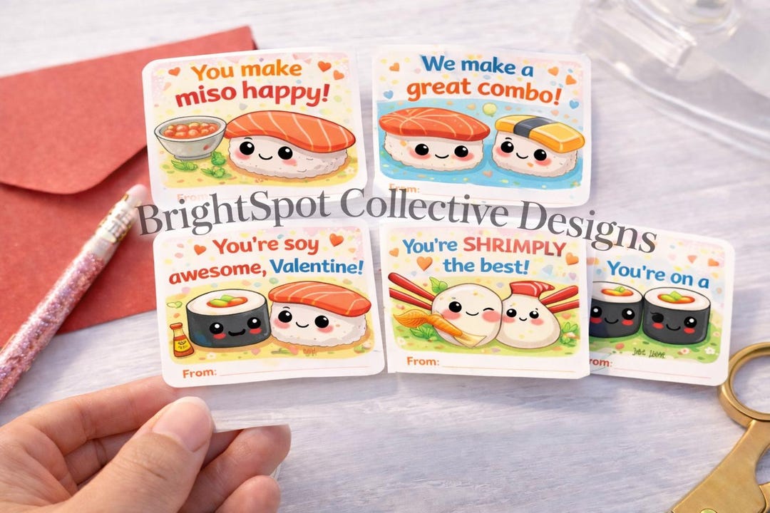Printable Sushi Valentine Cards for Kids, Instant Download Classroom ...