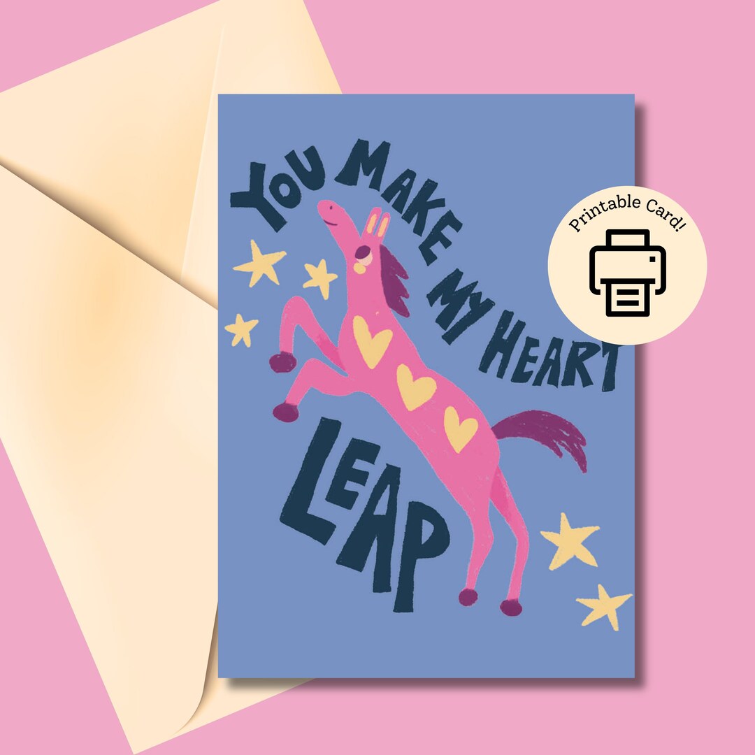 You Make My Heart Leap - Pink Horse | Printable Valentine's Day Card - Etsy