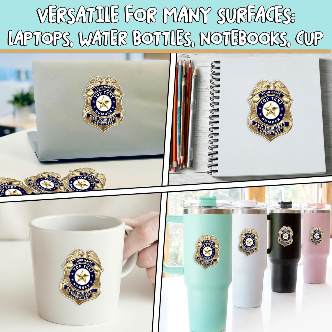 Custom Police Name and Number Sticker Personalized Police Gold Shield ...