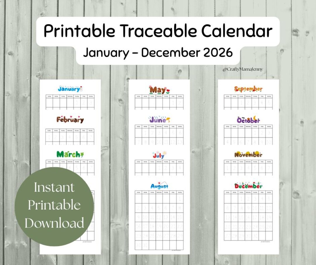 Printable Traceable Calendar 2026 - Etsy