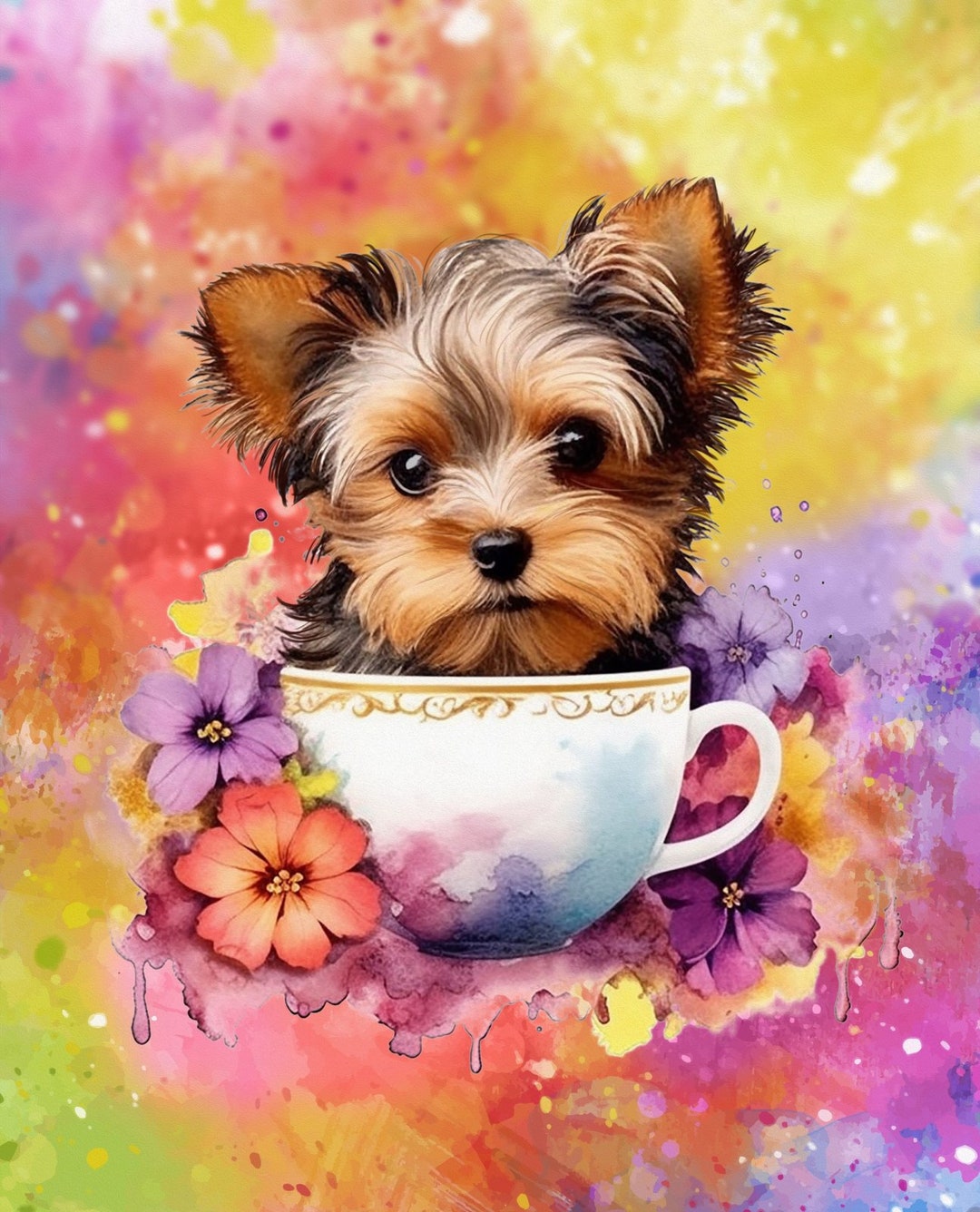 Teacup Yorkie Fabric Panel, David Textiles, Startingstitches, 100% ...