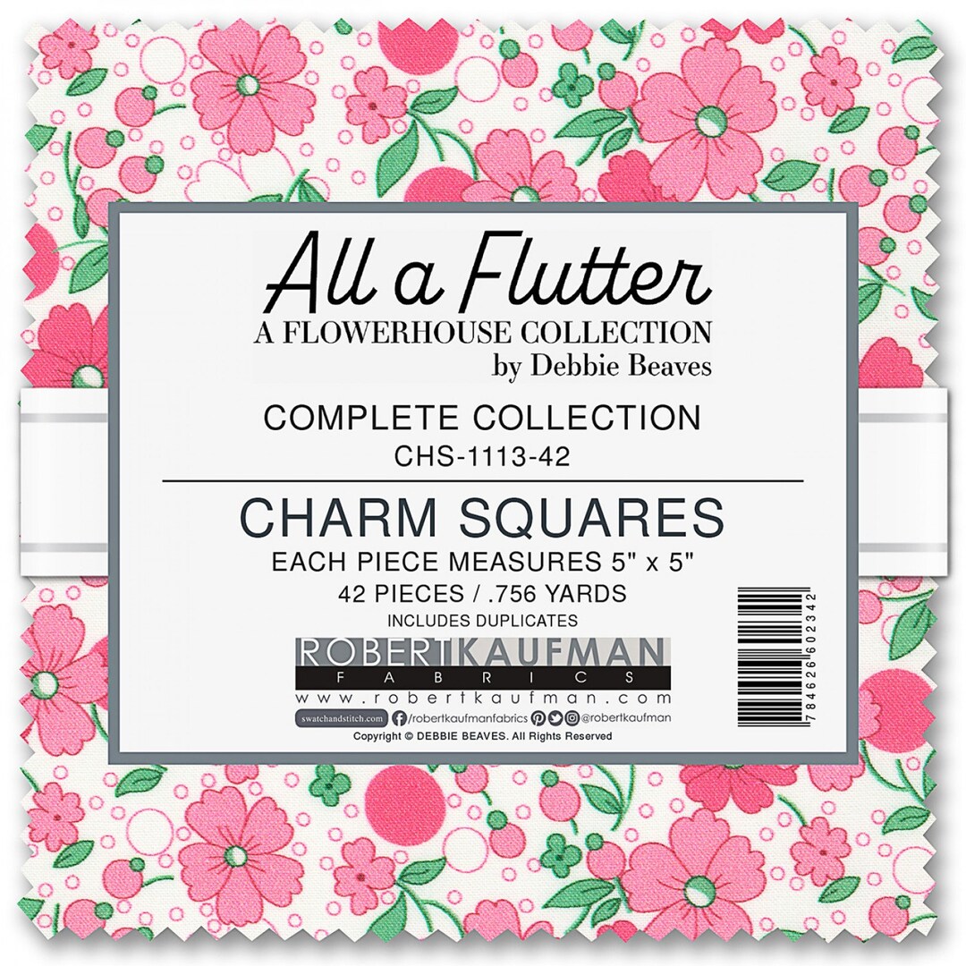 All A Flutter Charm Pack, Robert Kaufman, Flowerhouse, Debbie Beaves, Startingstitches, 5 ...
