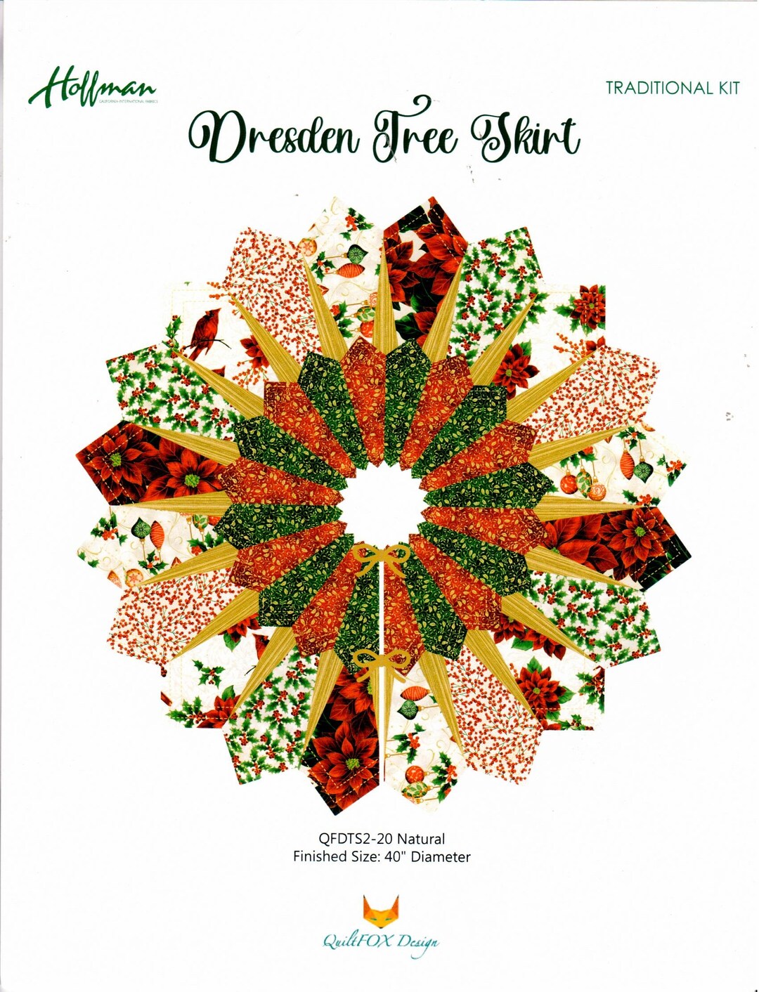 Hoffman NATURAL Dresden Tree Skirt KIT, Quilt Fox Design, QFDTS2-20 ...