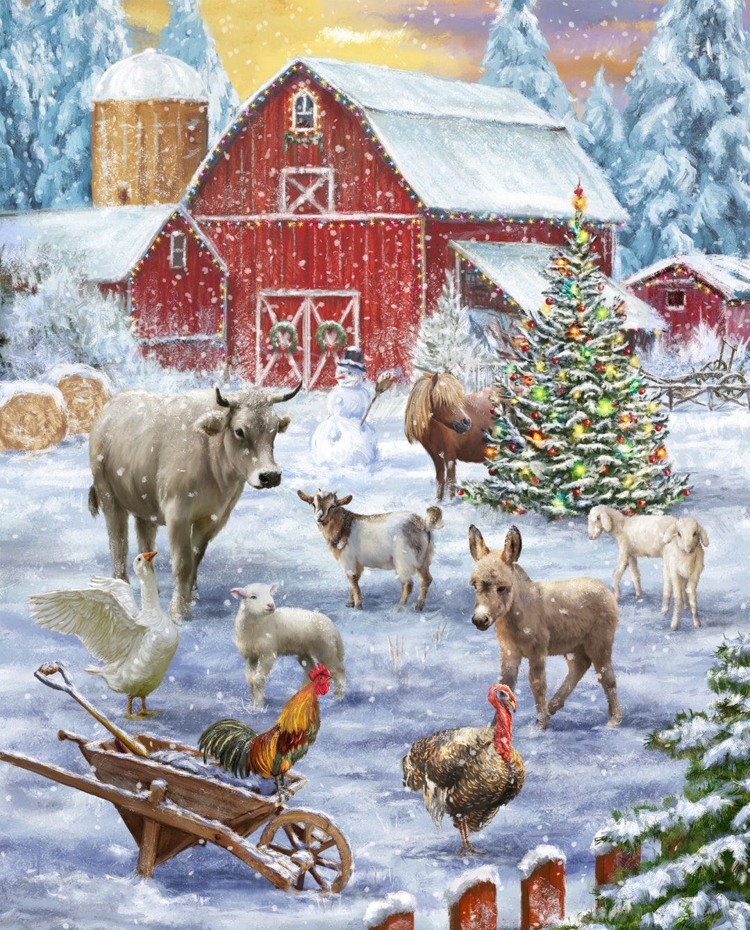 Frosty on the Farm Fabric Panel, David Textiles, Startingstitches, 100% ...
