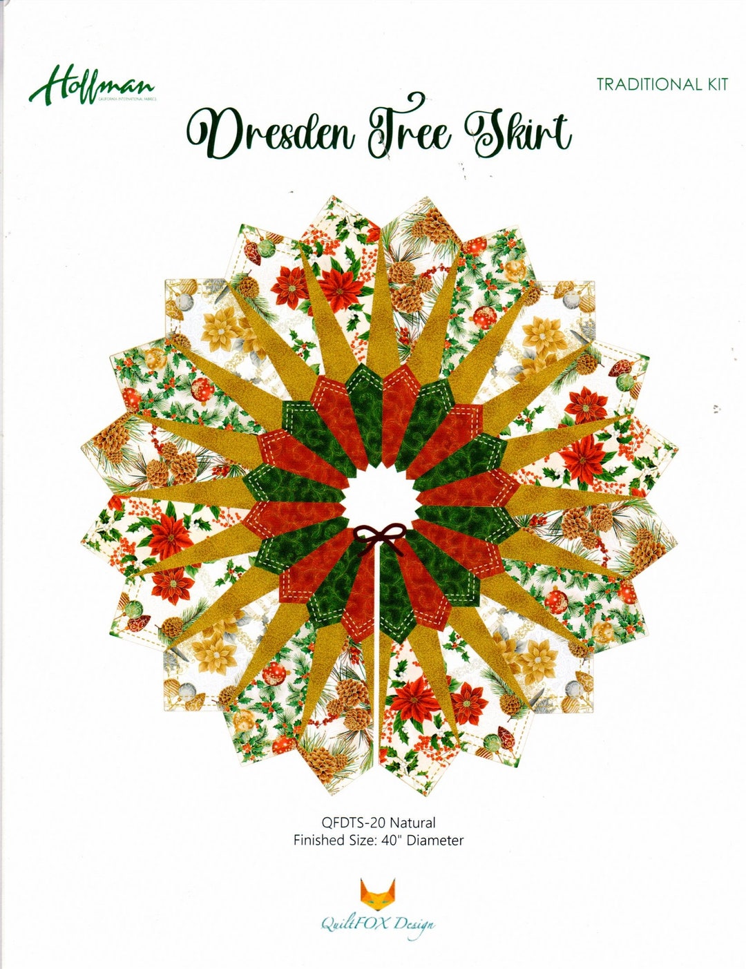 Hoffman NATURAL Dresden Tree Skirt KIT, Quilt Fox Design, QFDTS-20 ...