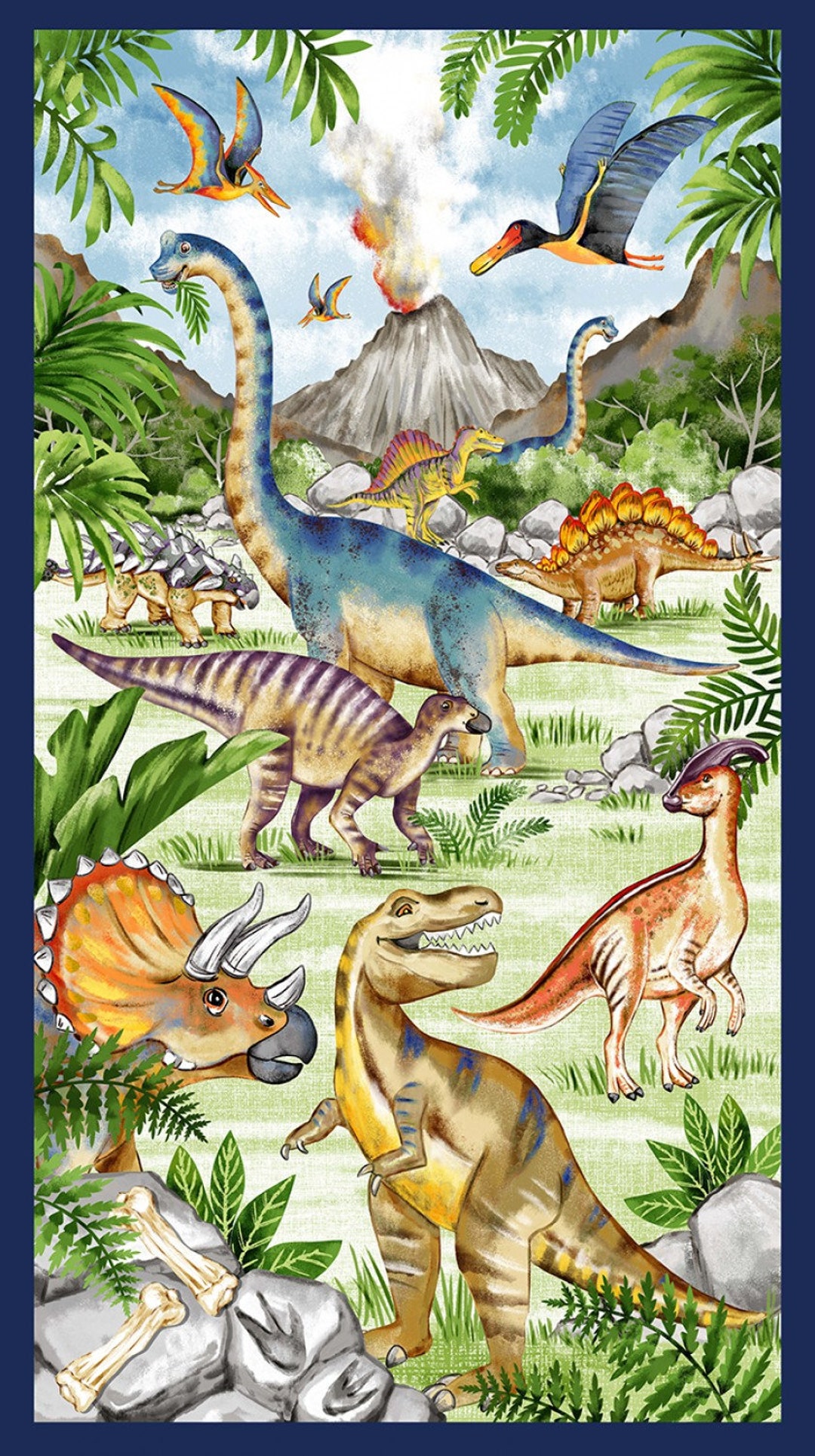 Dinosaurs Fabric Panel, Michael Miller, Startingstitches, 100% Cotton ...