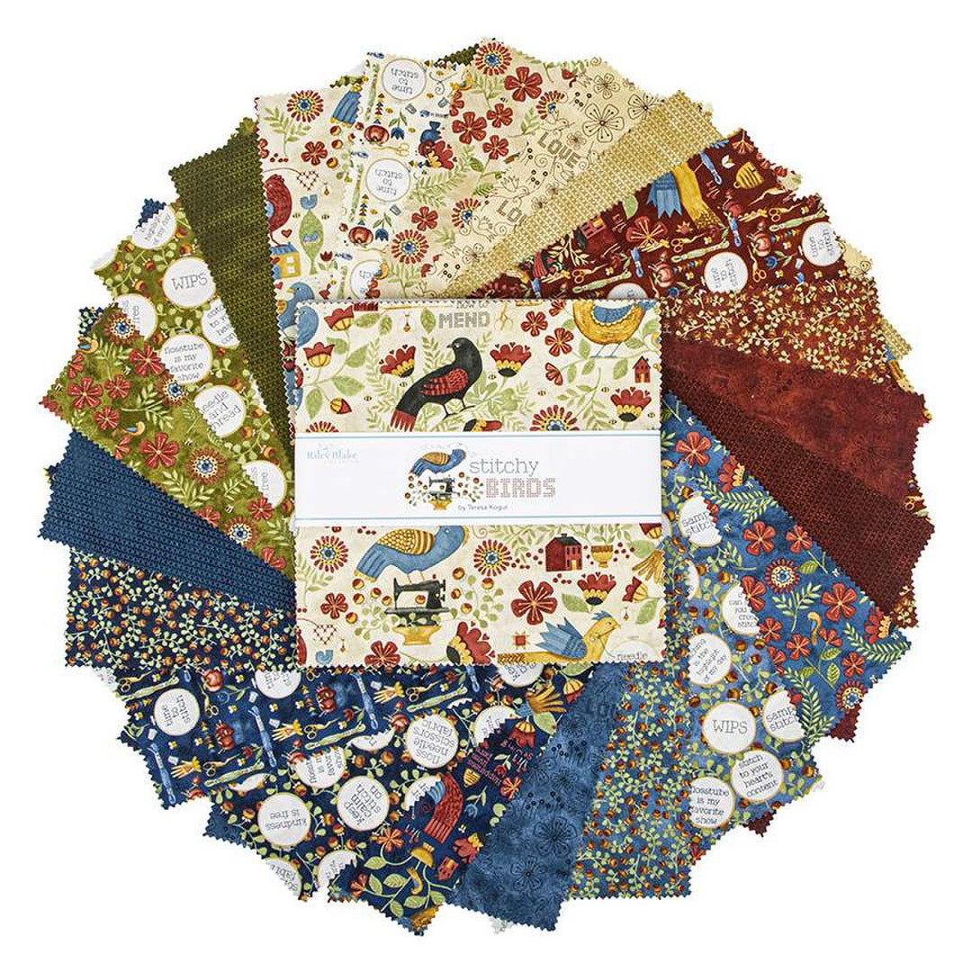 Stitchy Birds Layer Cake, Riley Blake Designs, Teresa Kogut ...