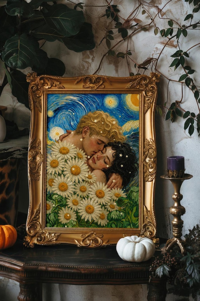 Custom Couple Portrait, Van Gogh Starry Night Style Illustration ...
