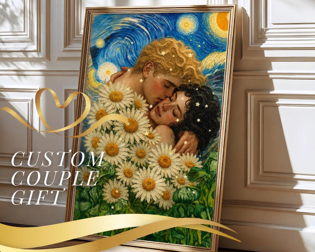 Custom Couple Portrait, Van Gogh Starry Night Style Illustration ...