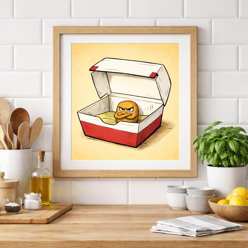 Angry Chicken Nugget Art Print: Kitchen Wall Decor (digital Download ...