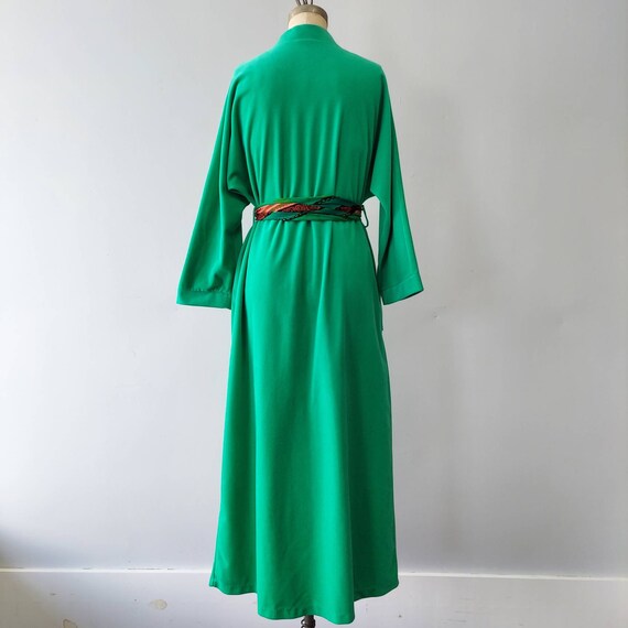 Green Fleece Maxi Robe with Colorful Sash - Small - Gem