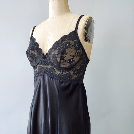 Black Full Slip with Underwire Cups by Olga - 36 Bust - Gem
