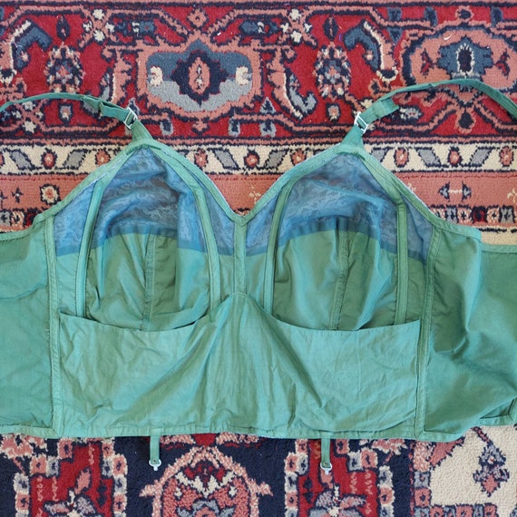 Green Pointy Long Line Bra / Bustier with Teal Lace … - Gem