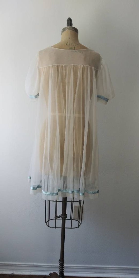 White Sheer Fluffy Robe with Blue Flowers by Lisette - Gem