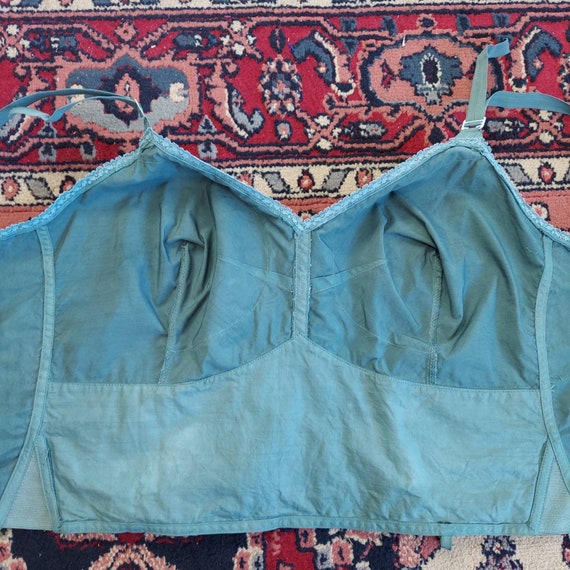 50s Sage Teal Long Line Bra with Lace by Selec 32C 34B - Gem