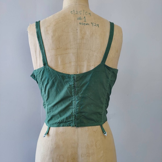 Green Pointy Long Line Bra / Bustier with Teal Lace … - Gem