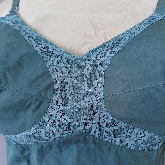 50s Sage Teal Long Line Bra with Lace by Selec 32C 34B - Gem