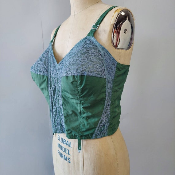 Green Pointy Long Line Bra / Bustier with Teal Lace … - Gem