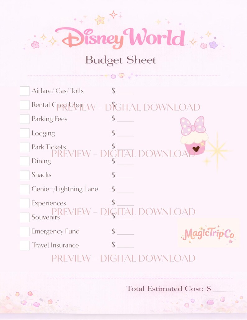 Disney World Printable Park Day Planners & Budget Sheet| Magic Kingdom ...