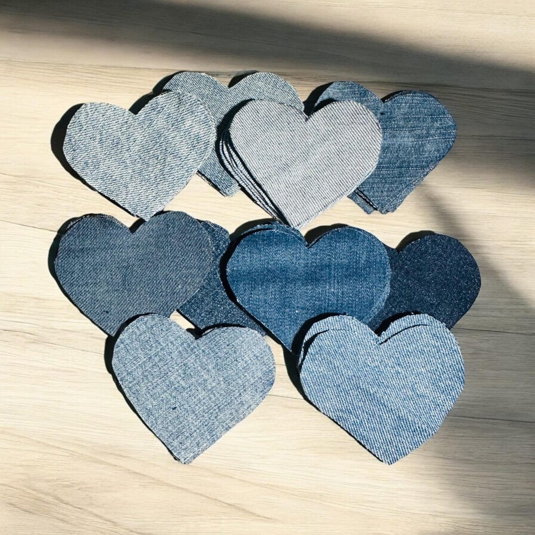 50 Hand Cut, Sew-on Small Denim Hearts~2.5" X 3" Clean Recycled Denim ...