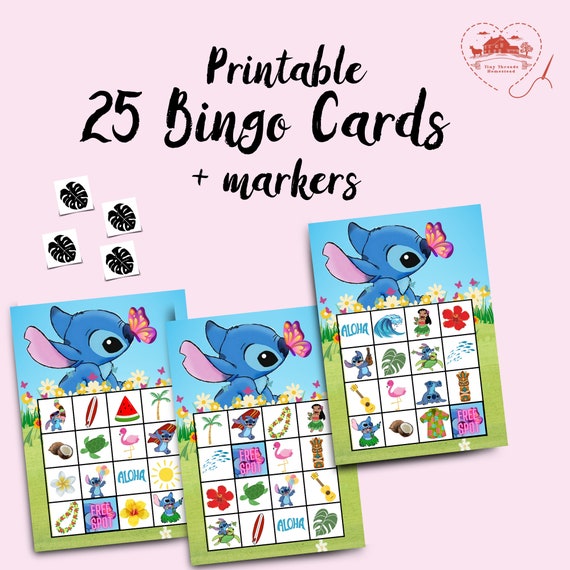 SPRING Stitch Birthday Bingo Cards, Party Games, LILO & STITCH Birthday ...
