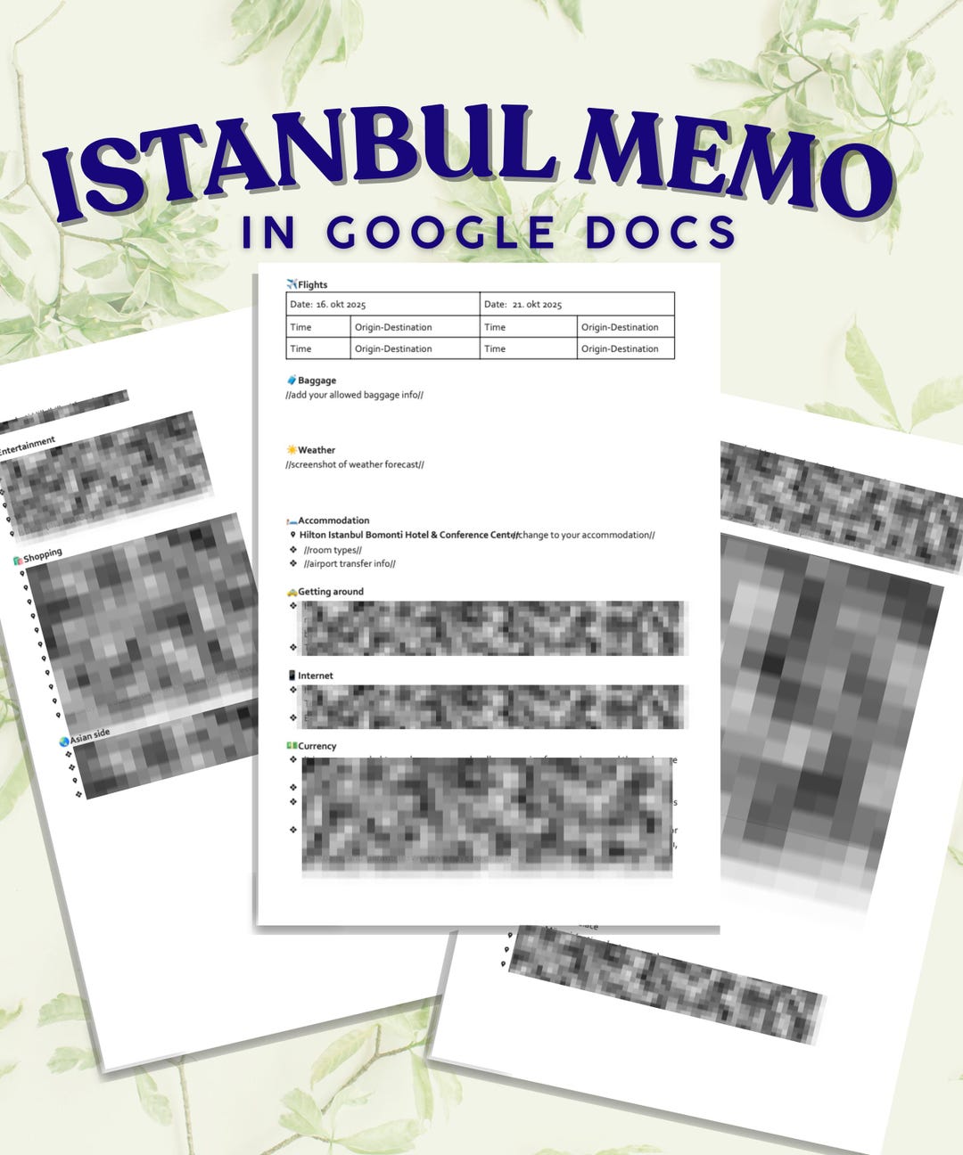 Istanbul Travel Memo Ready to Use Google Docs Trip Itinerary - Etsy