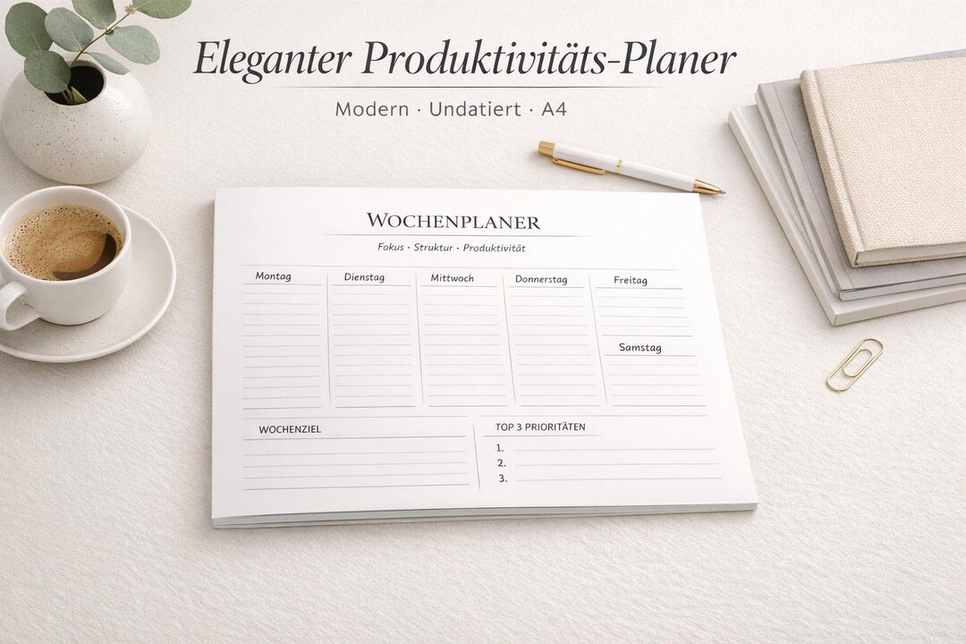 Undated A4 Weekly Planner – Elegant Productivity Planner | Weekly ...