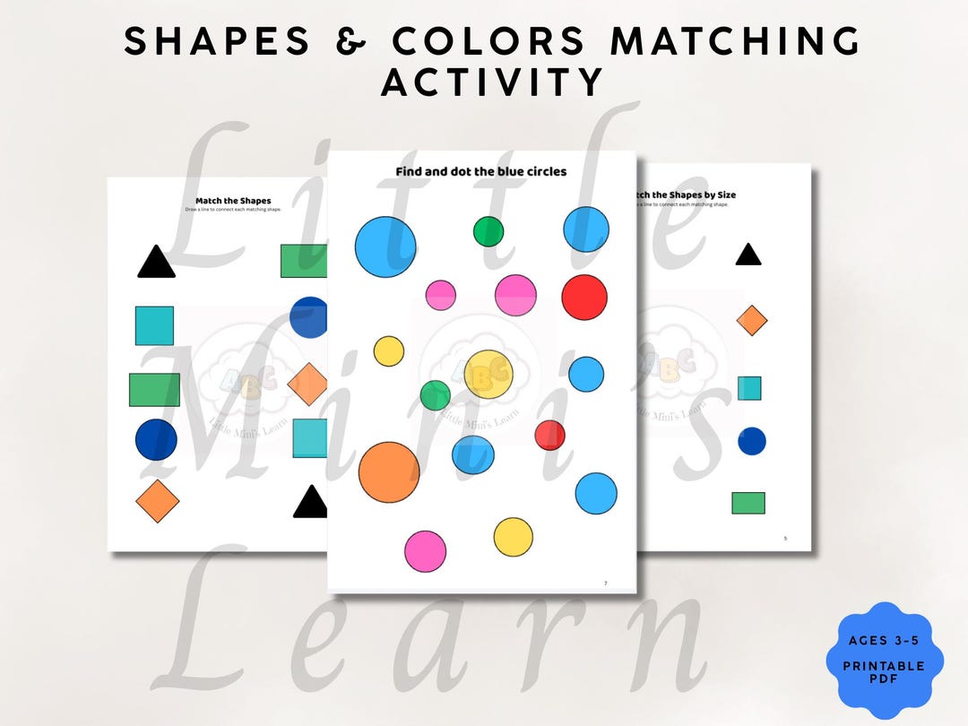 Toddler Shapes & Colors Matching Worksheets - Instant Download - Etsy