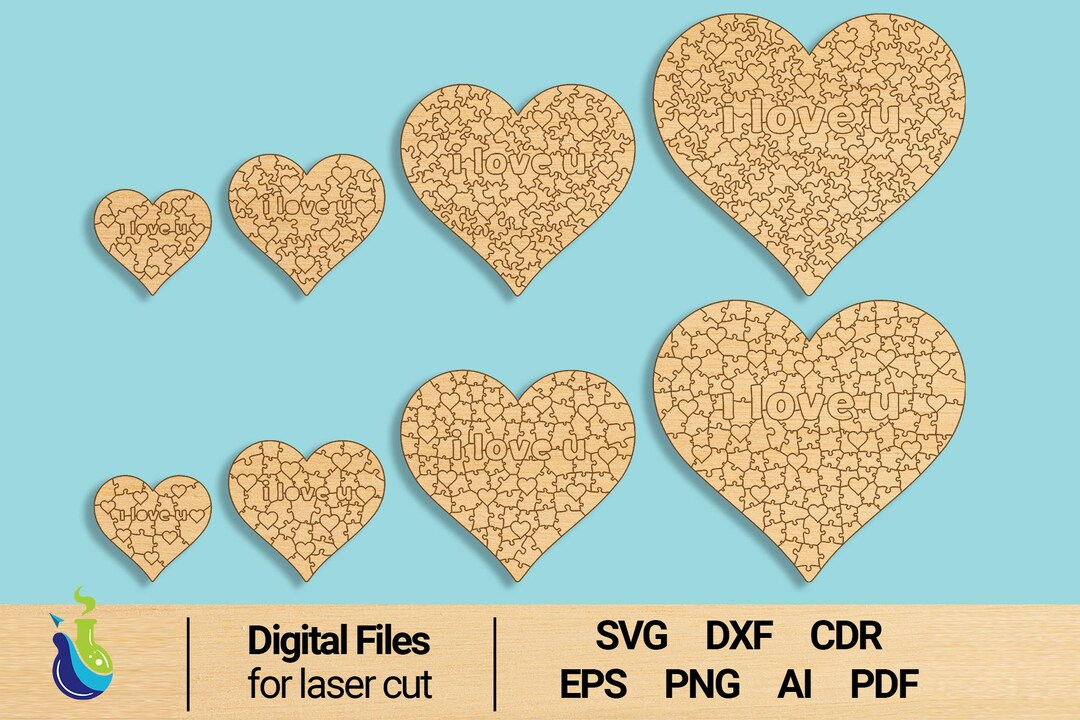 Valentine's Day Heart Jigsaw Puzzle for Laser Cut - 4 Sizes Bundle ...