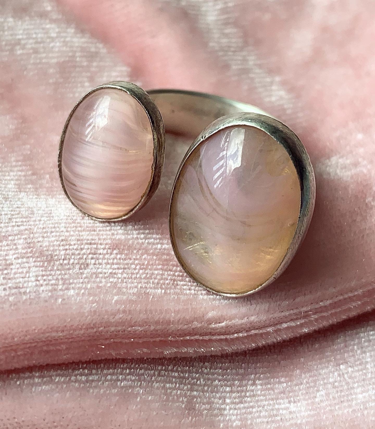 Vintage Glass Ring Pale Pink Ring Pastel Pink Glass Ring Silver And Pink Gemstone Ring Art
