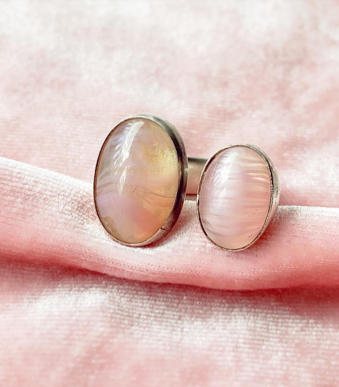 Vintage Glass Ring - Pale Pink Ring - Pastel Pink Glass Ring - Silver ...