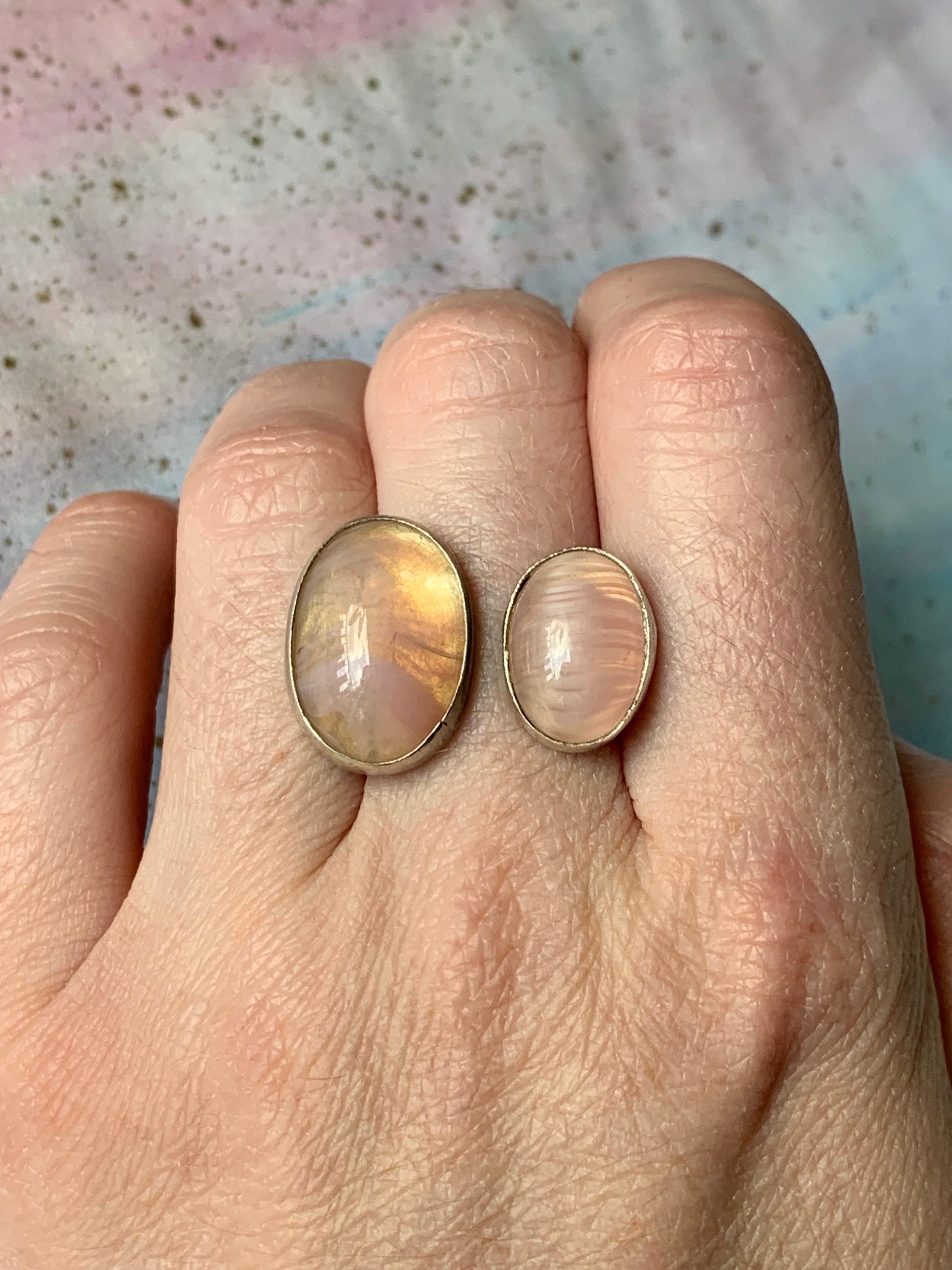 Vintage Glass Ring Pale Pink Ring Pastel Pink Glass Ring Silver And Pink Gemstone Ring Art