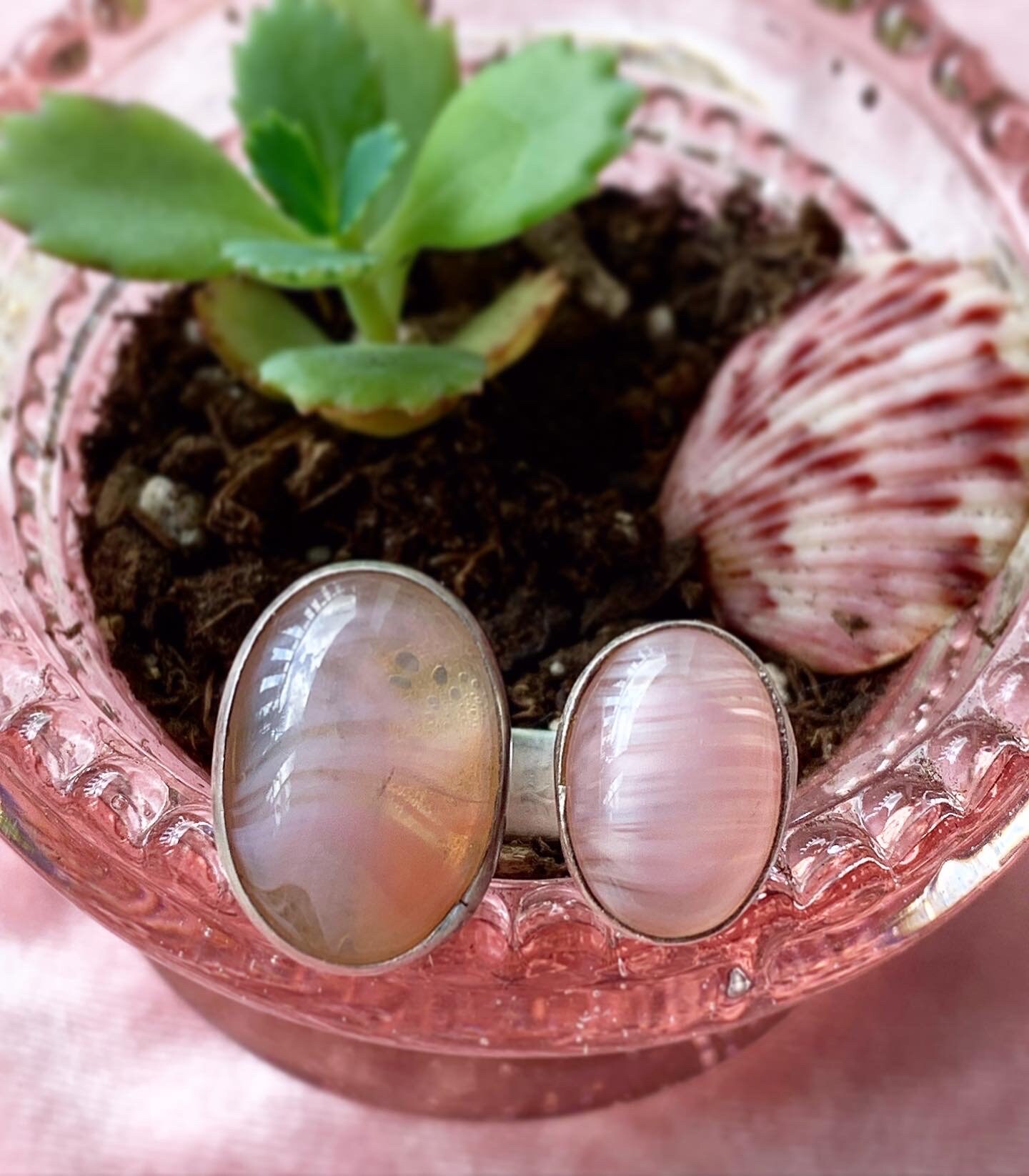 Vintage Glass Ring Pale Pink Ring Pastel Pink Glass Ring Silver and ...