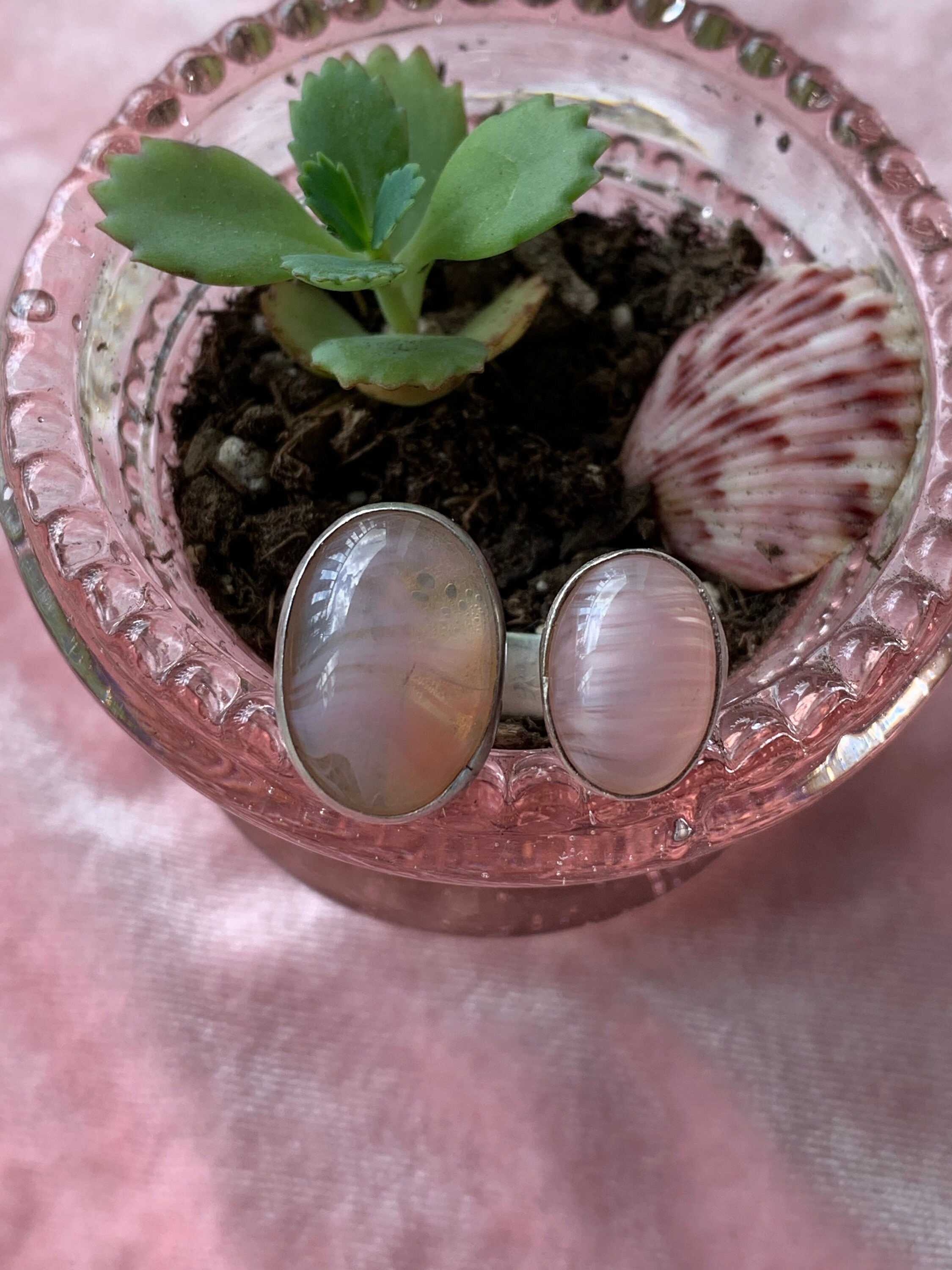 Vintage Glass Ring Pale Pink Ring Pastel Pink Glass Ring Silver And Pink Gemstone Ring Art