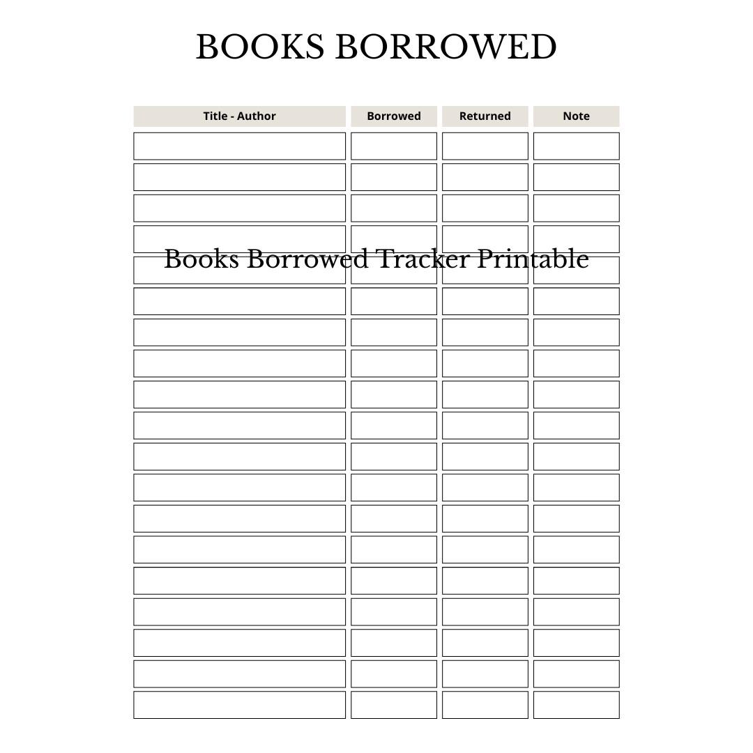 Books Borrowed Tracker Printable | Borrowed Books Log | Reading Tracker ...