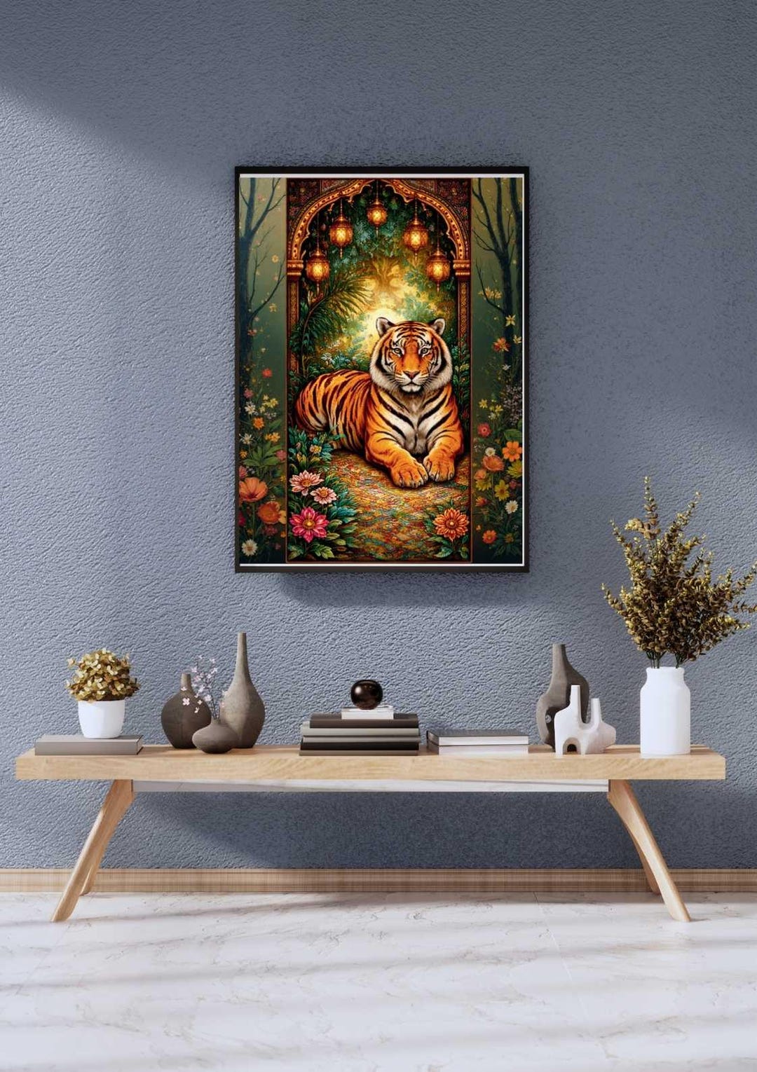 Royal Tiger Wall Art Printable | Mughal Style Lantern Garden | Indian ...