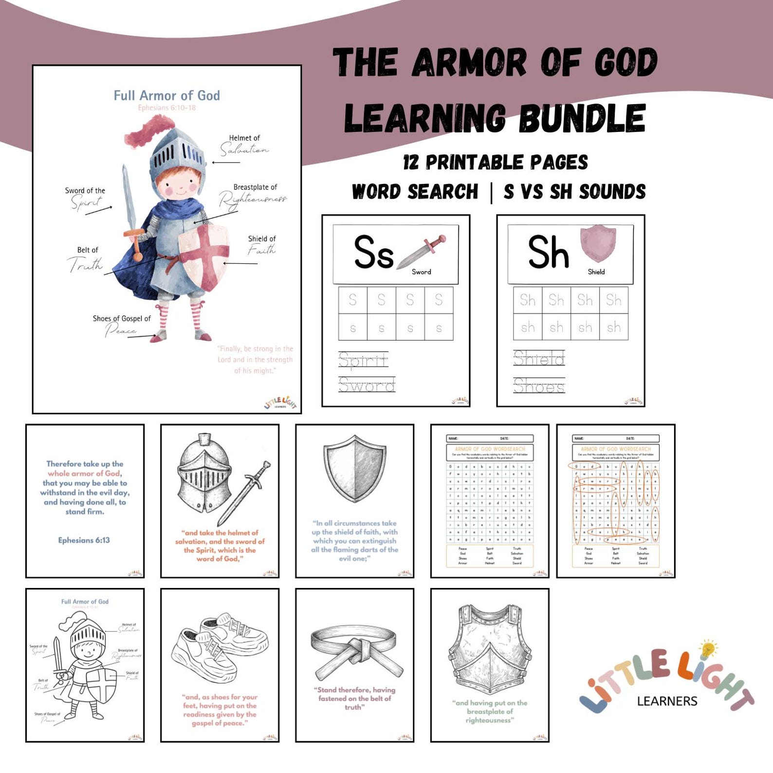 Armor of God Learning Bundle, Christian Homeschool Printable (digital ...