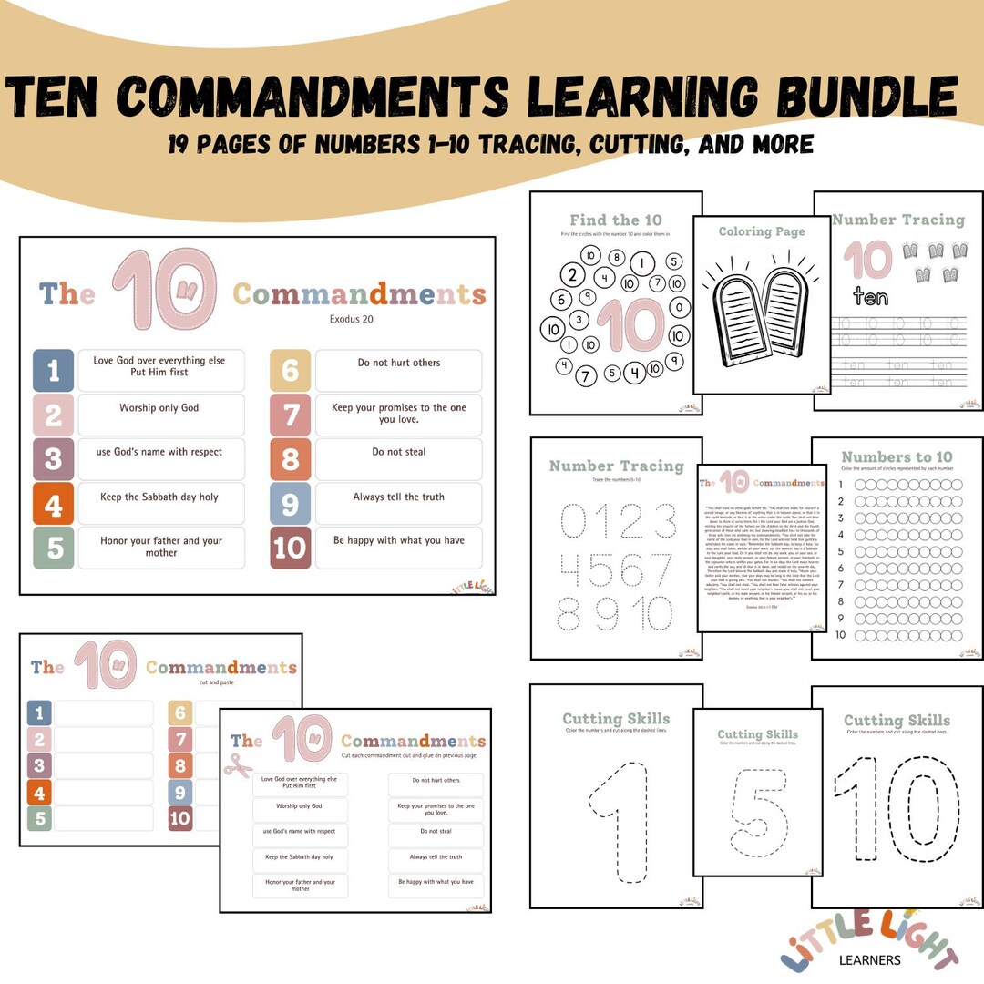 Ten Commandments Learning Bundle, Numbers 1-10, Bible Study (digital ...