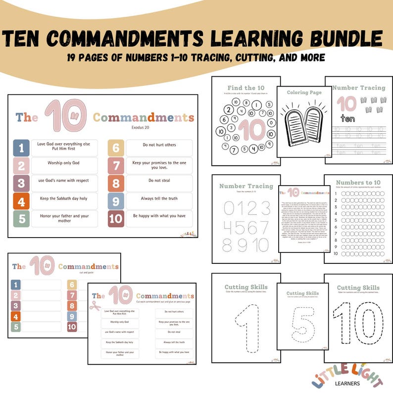 Ten Commandments Learning Bundle, Numbers 1-10, Bible Study (digital ...