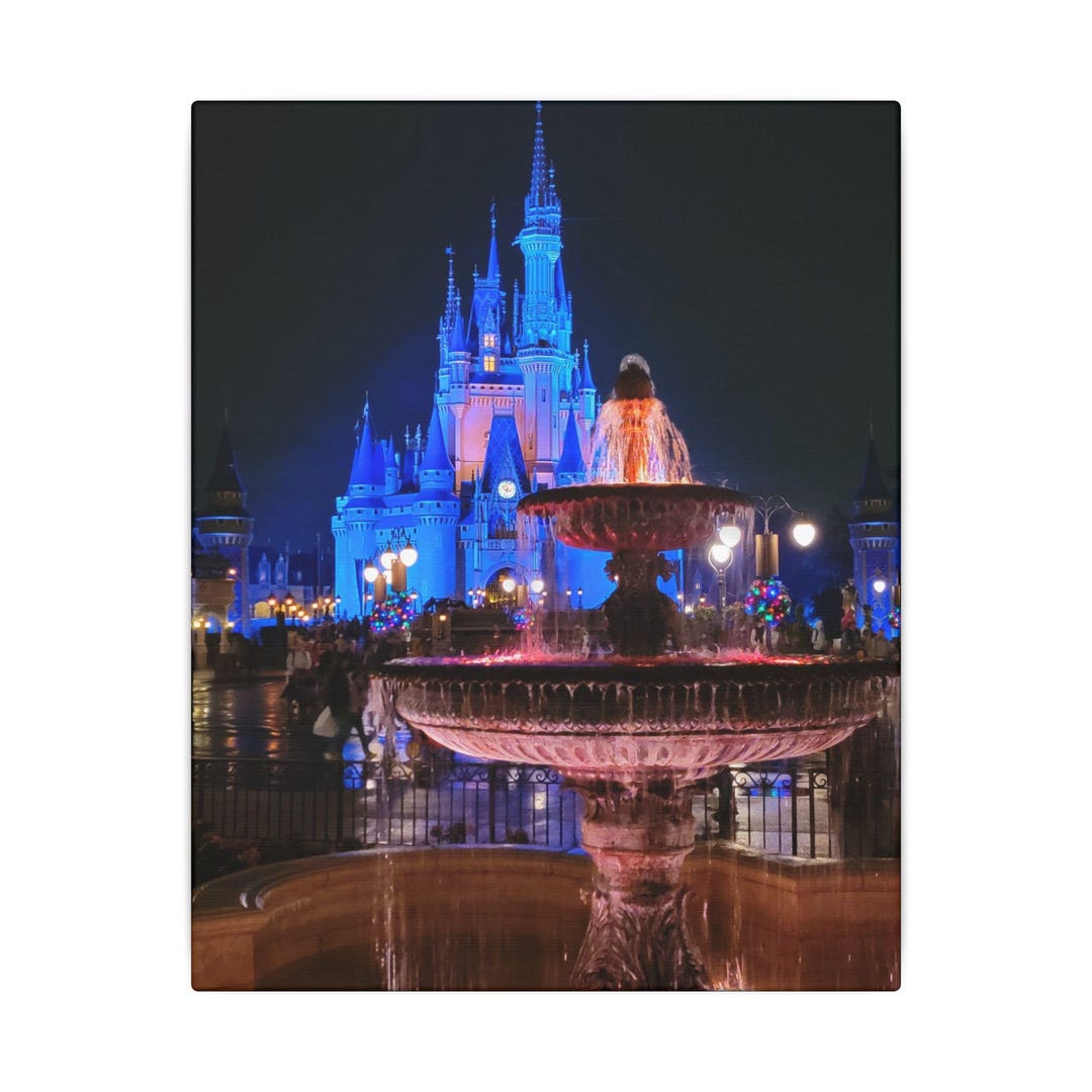 Magic Kingdom Night Time Fountain Castle View Canvas - Etsy