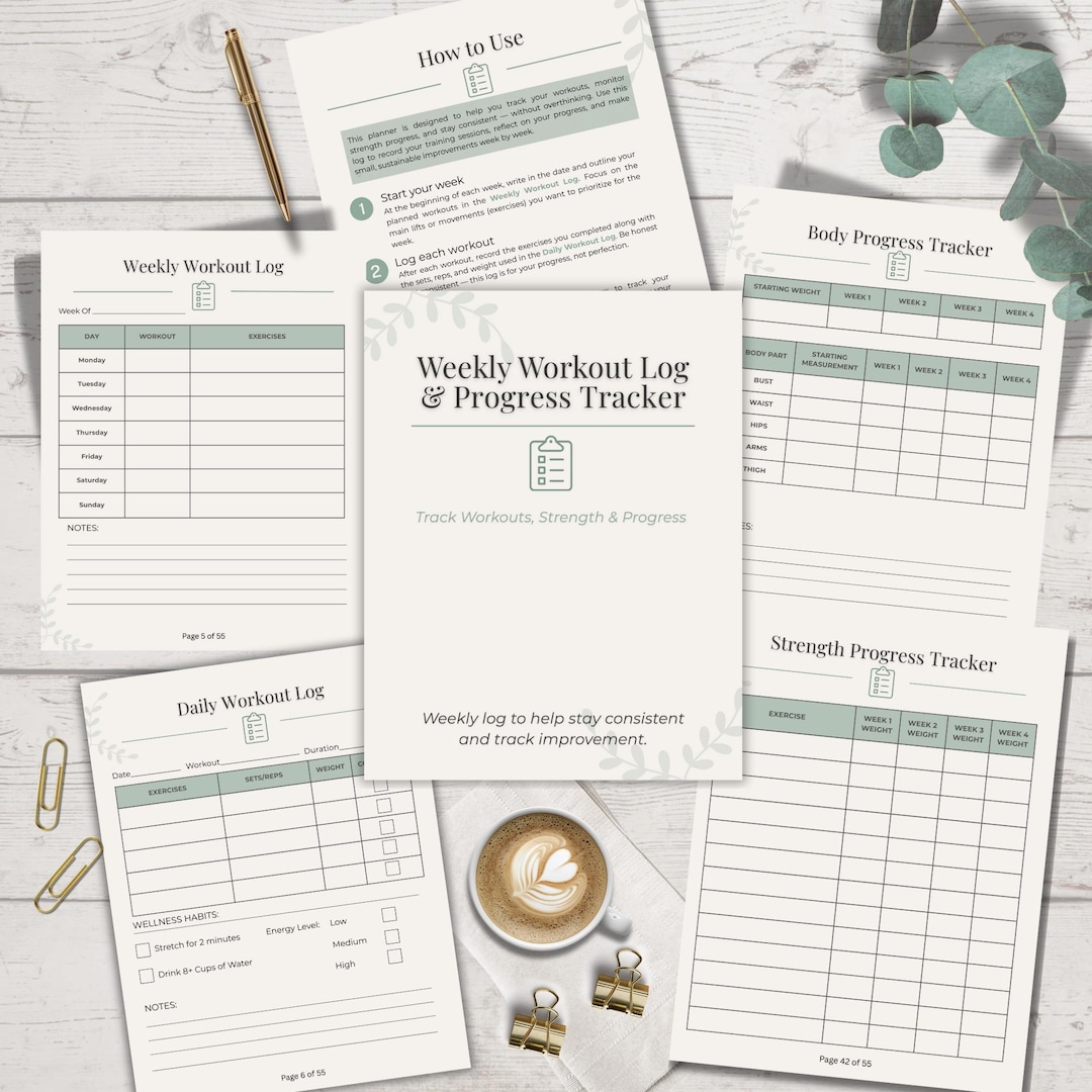 Weekly Gym Log & Progress Tracker | Workout Log + Strength Training and ...