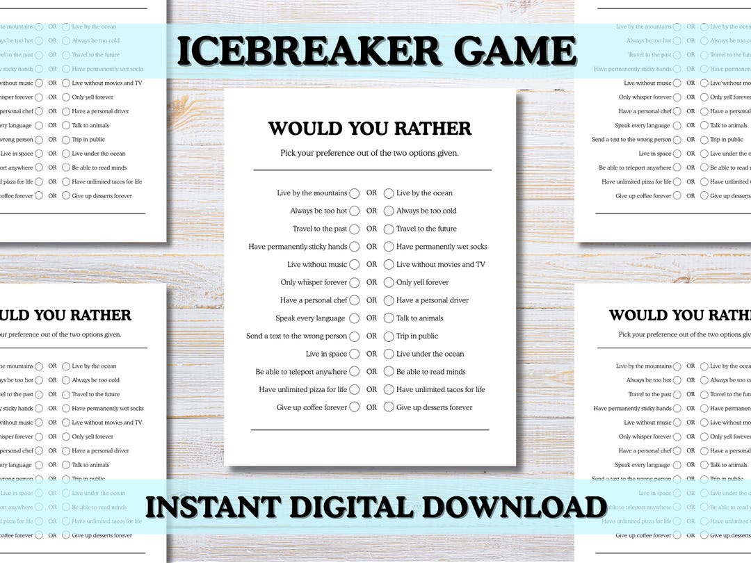 Printable Would You Rather Icebreaker Game, Work Party Team Building ...