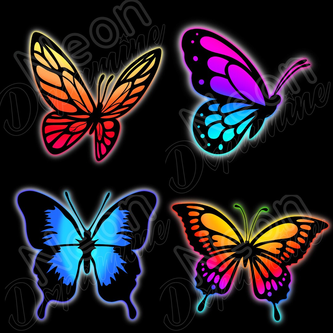 Neon Butterfly Art Set | Rainbow & Colorful Neon Butterflies | Digital ...