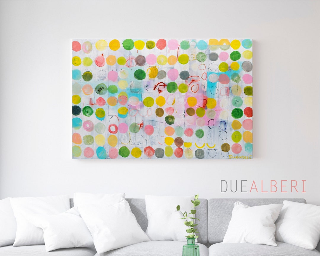 Original Abstract Dot Painting, Multicolor Modern Art, 39.4x27.6" - Etsy