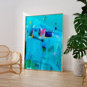 Light Blue Abstract Painting Print on Canvas, Extra Large Turquoise ...